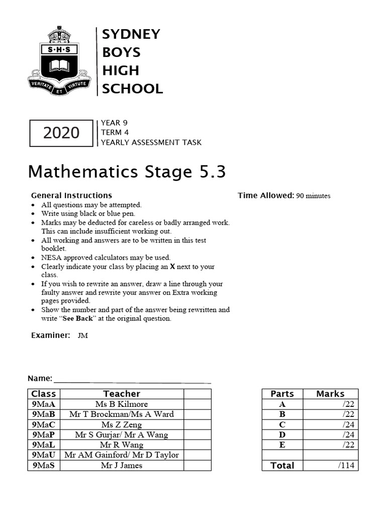 Year 9 Mathematics Assessment Task | PDF