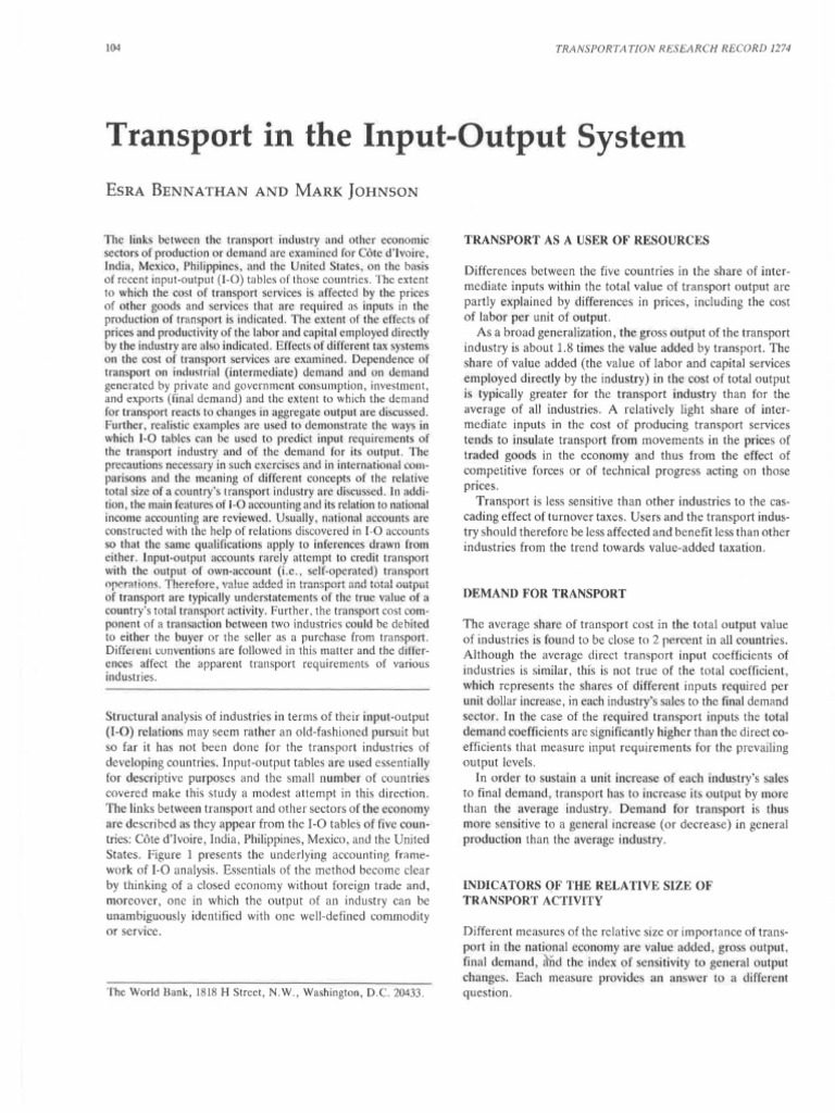 Transport in The Input-Output System: Esra Bennathan and Mark Johnson | PDF