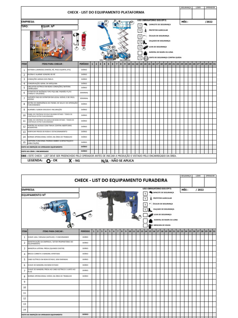 Check-List de Máquinas e Equipamentos | PDF | Vestir-se | Capacete