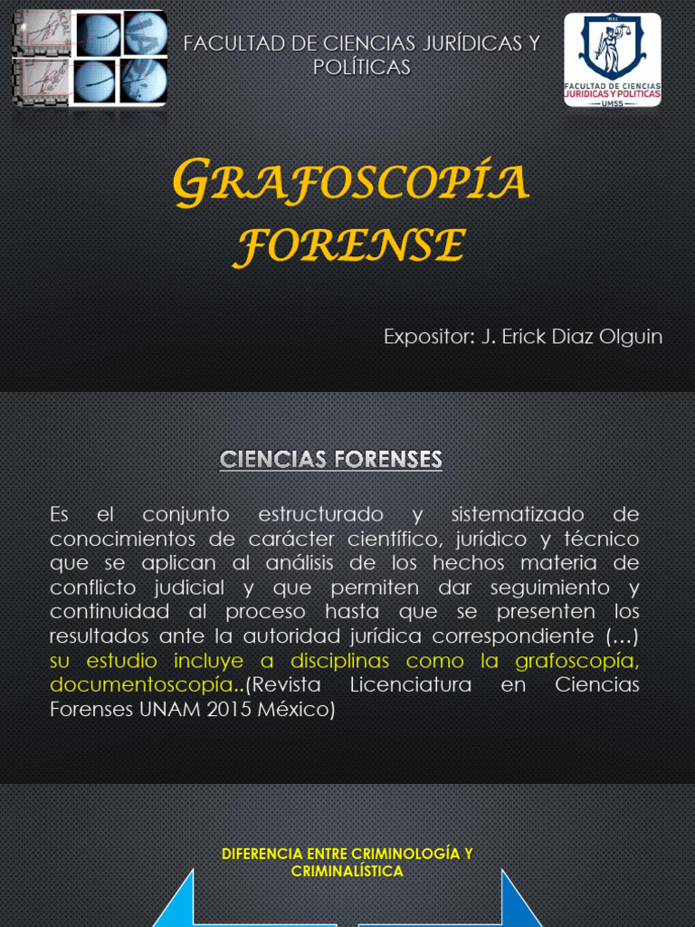 Diapositivas Taller Grafoscopía Umss | PDF | Ciencia forense | Justicia