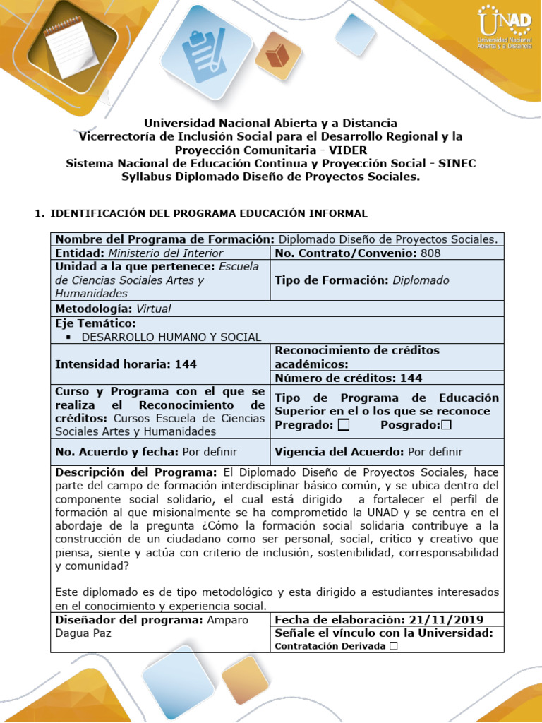 Syllabus Diplomado Diseño de Proyectos Sociales | PDF | Diseño | Planificación