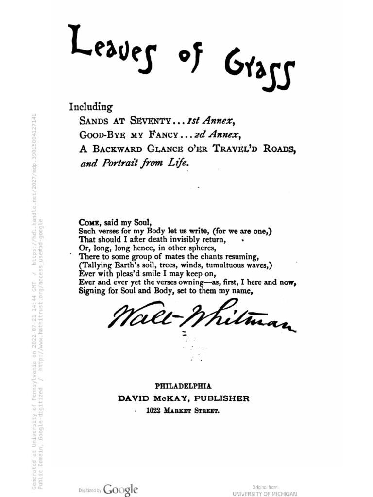 Leaves of Grass Poems 1891 | PDF