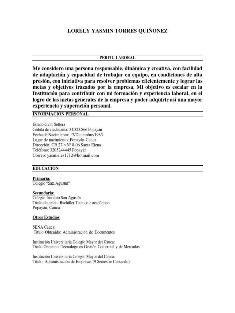 HDV Yasmin Torres Actual 2 | PDF