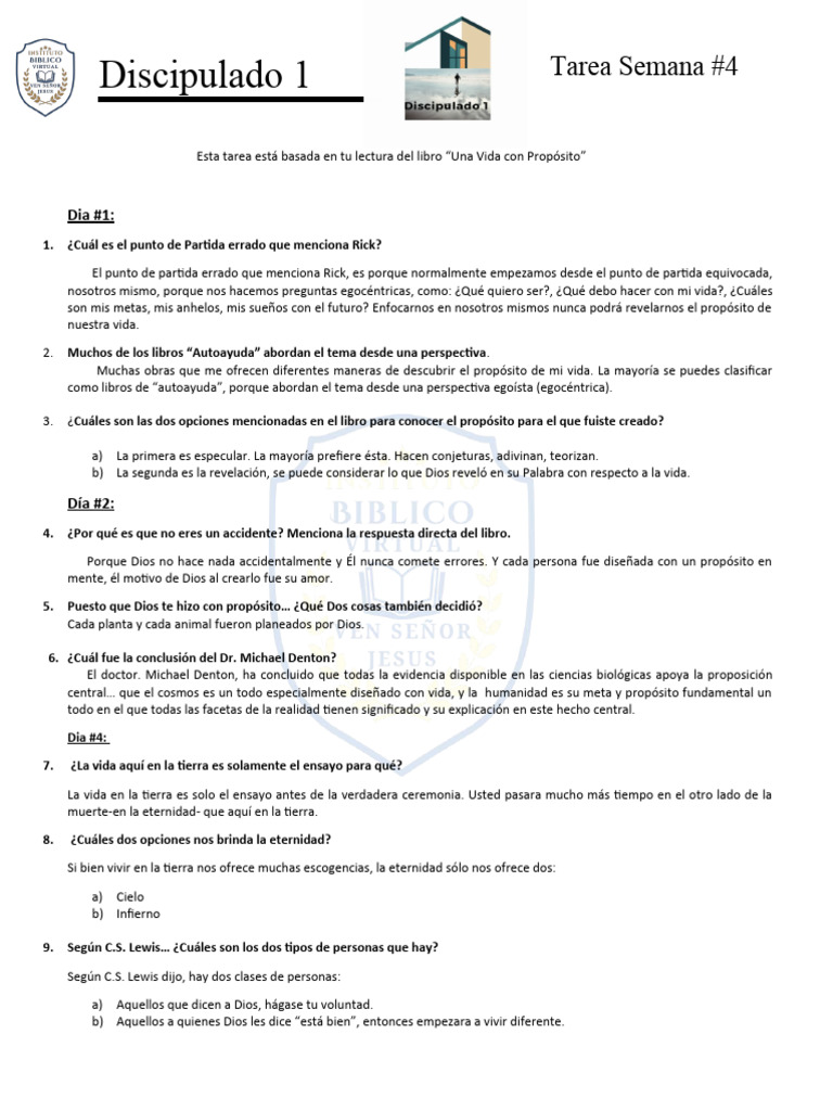 Discipulado Tarea-Semana-4 | PDF | Dios Discipulado Tarea-Semana-4 | PDF | Dios