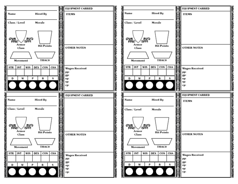 B X Retainer NPC Sheets | PDF