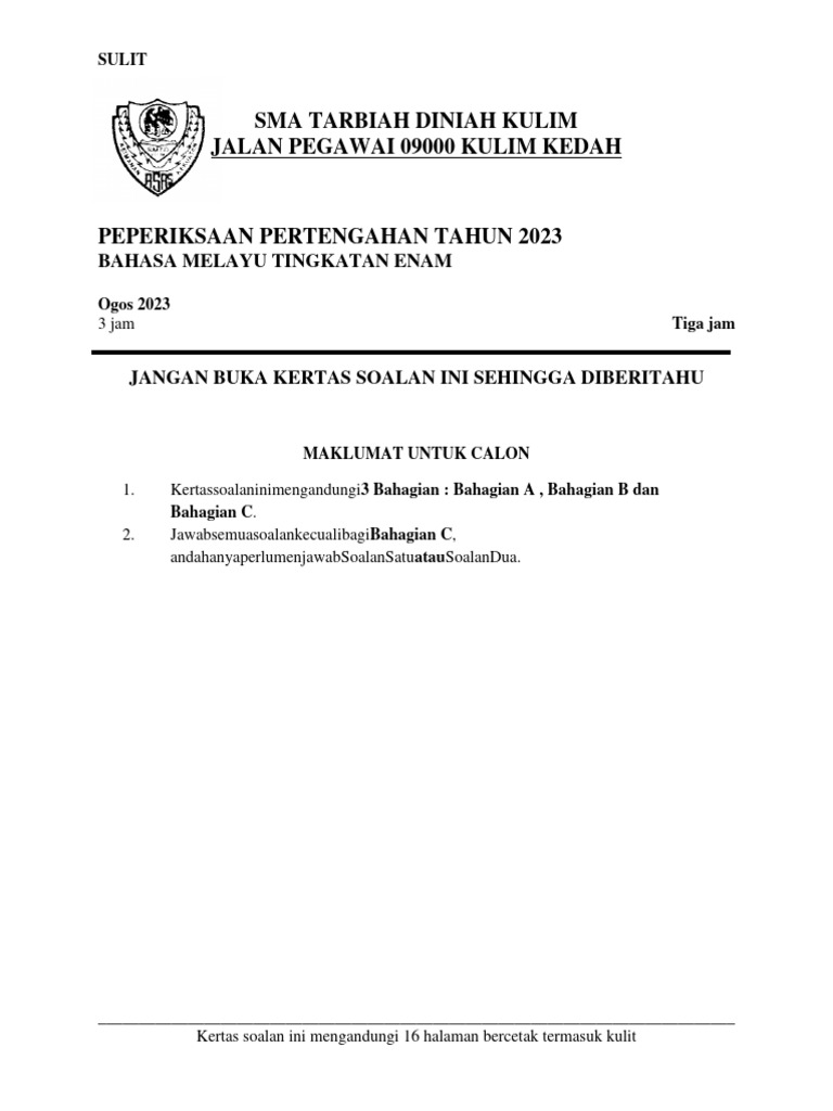 COVER BM Form 6 2023 | PDF