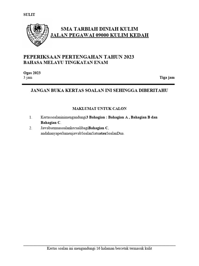 Cover BM Form 6 2023 | PDF