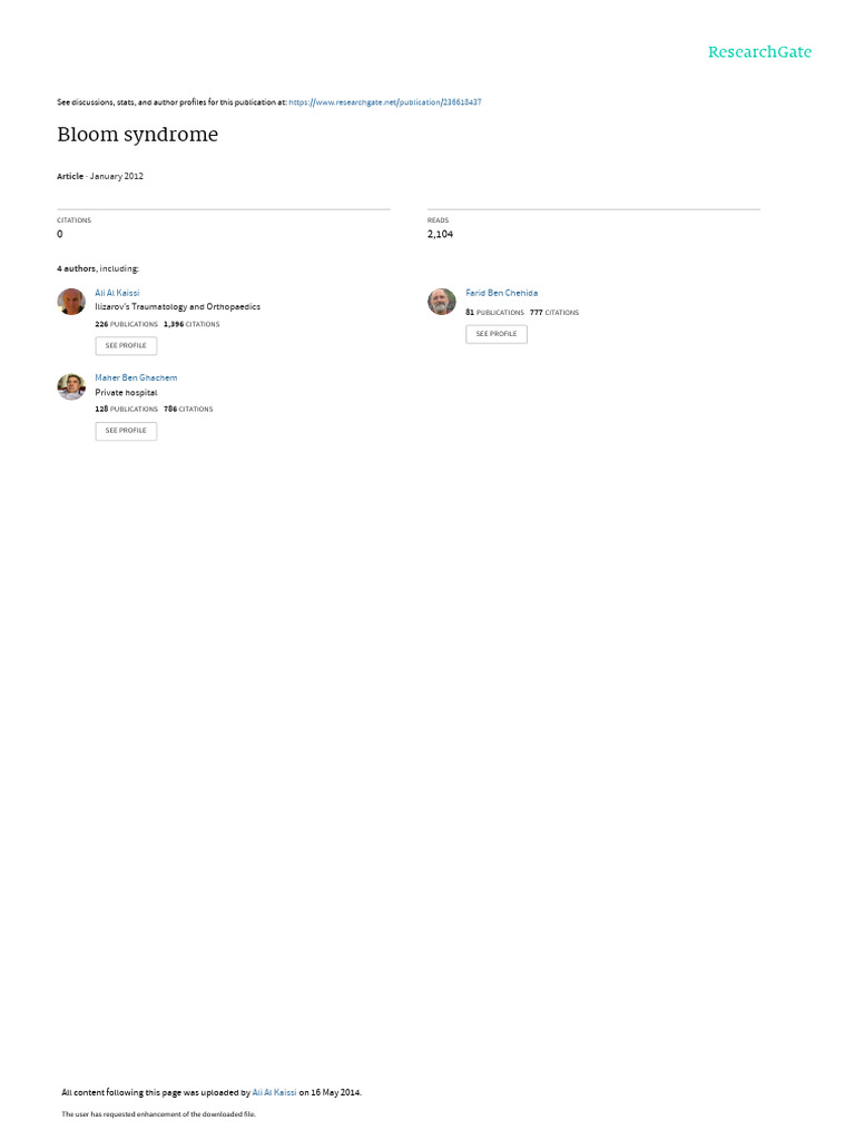 Bloom Syndrome | PDF | Human Diseases And Disorders | Diseases And ...