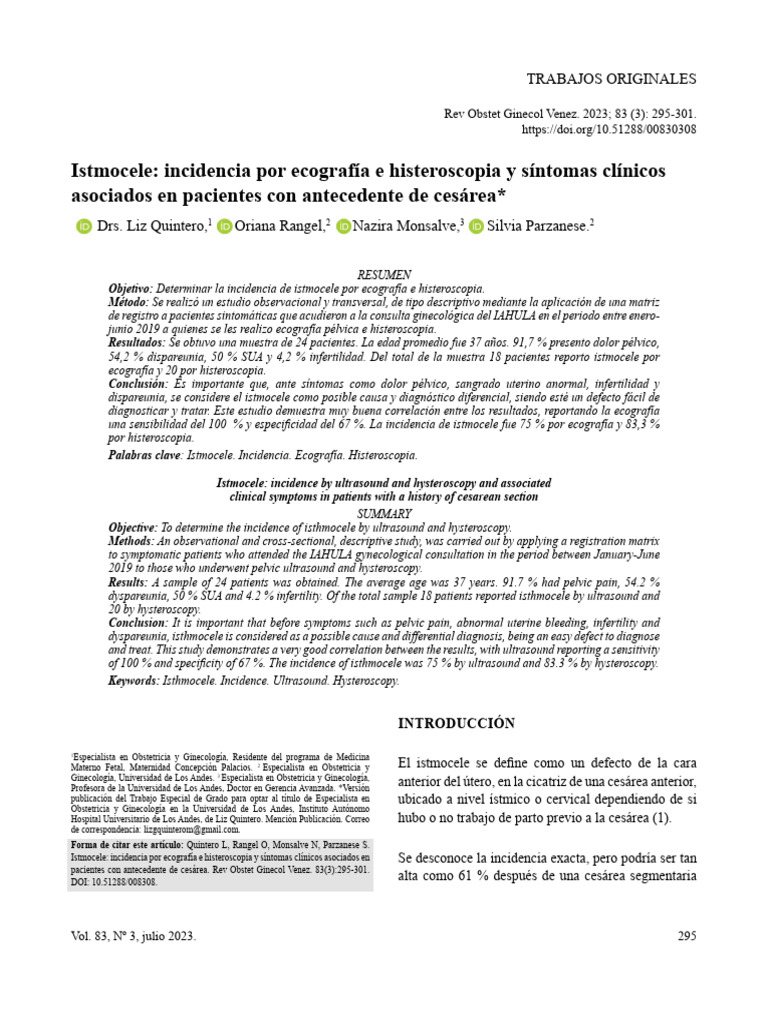 8 AO 83 3 Istmocele Incidencia Por Ecografia e Histeroscopia y Sintomas ...