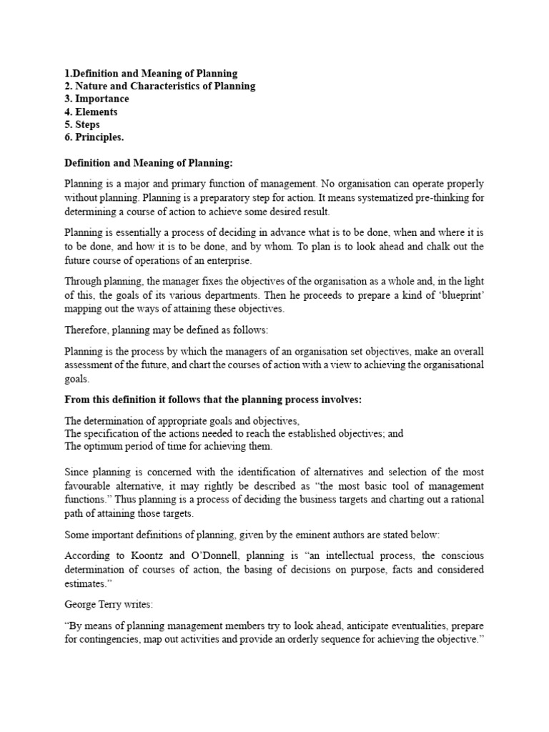 What Is Planning, Characteristics of Planning | PDF | Career & Growth ...