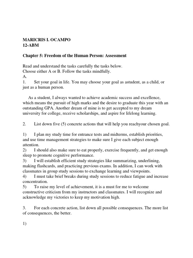 Ocampo, 12-ABM, Philosophy, Chapter 5 Assessment | PDF | Learning | Sleep Deprivation