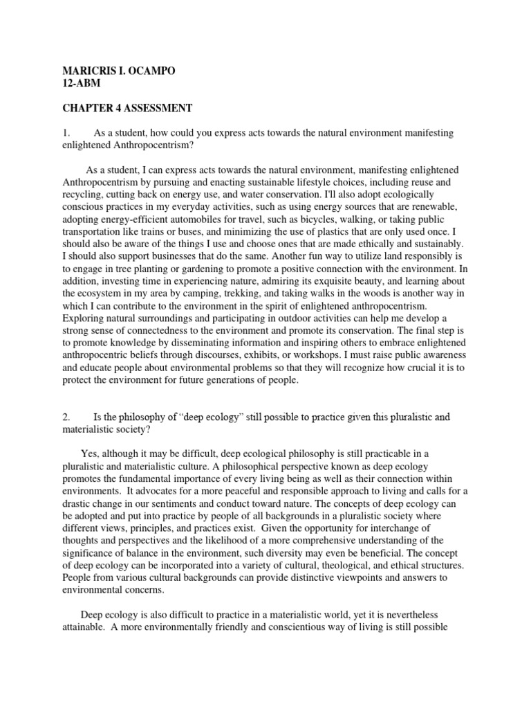 Ocampo, 12-ABM, Philosophy, Chapter 4 Assessment | PDF | Ecology | Biodiversity