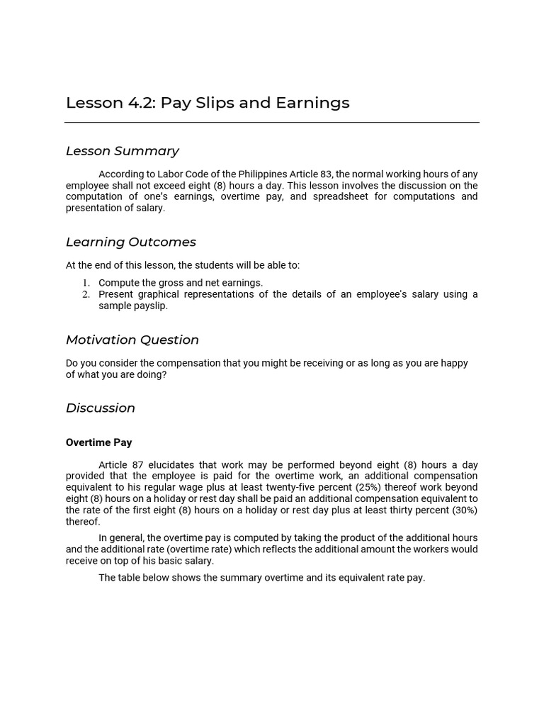 Lesson 4.2 | PDF | Overtime | Salary
