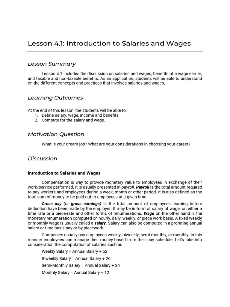 Lesson 4.1 | PDF | Salary | Piece Work