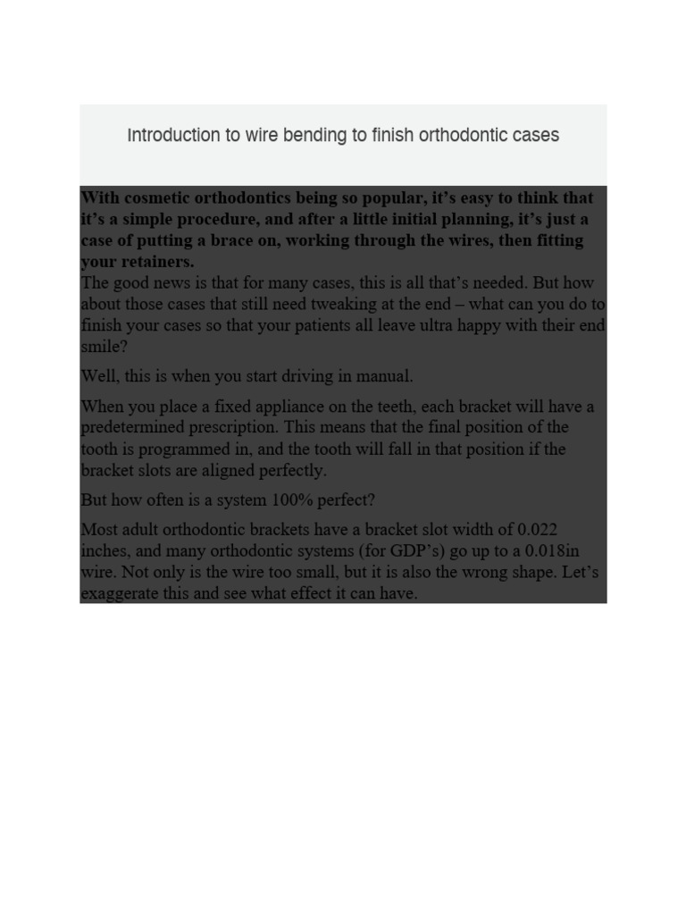 Finishing Wire Bending | PDF | Orthodontics | Dentistry Branches