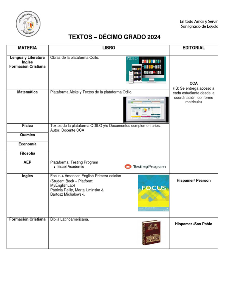 Lista de Texto 10mo Grado 2024 | PDF