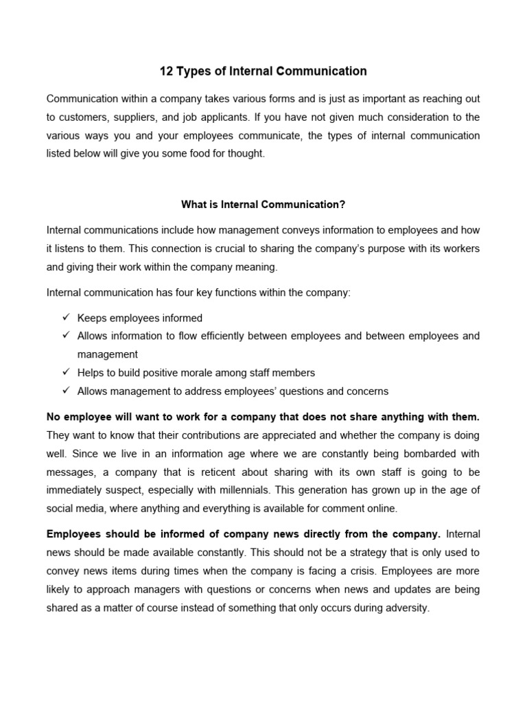 12 Types of Internal Communication | PDF | Employment | Communication