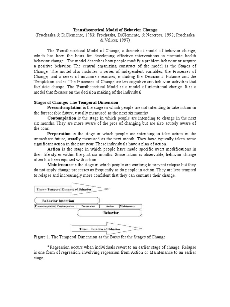 Transtheoretical Model of Behavior Change Acetate | PDF | Smoking Cessation | Emergence