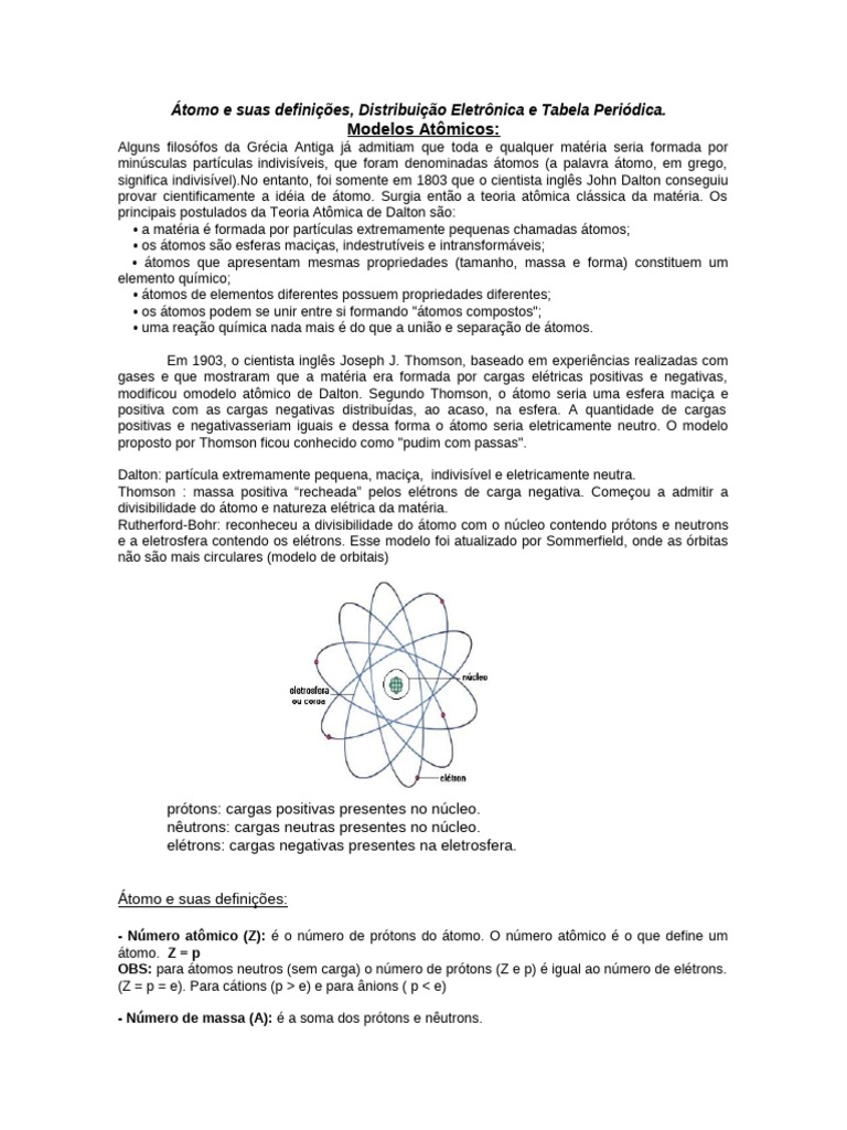 Atomistica Resumo | PDF | Tabela periódica | Átomos