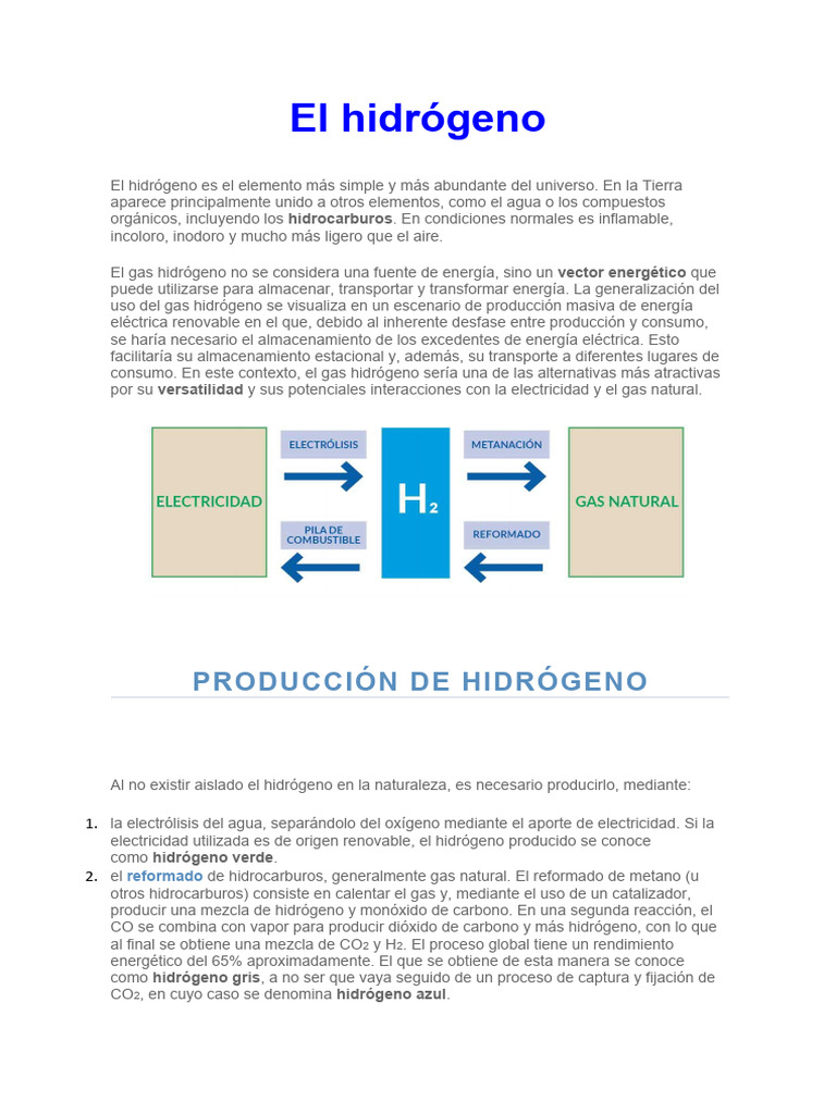 El hidrógeno | PDF | Hidrógeno | Energía renovable