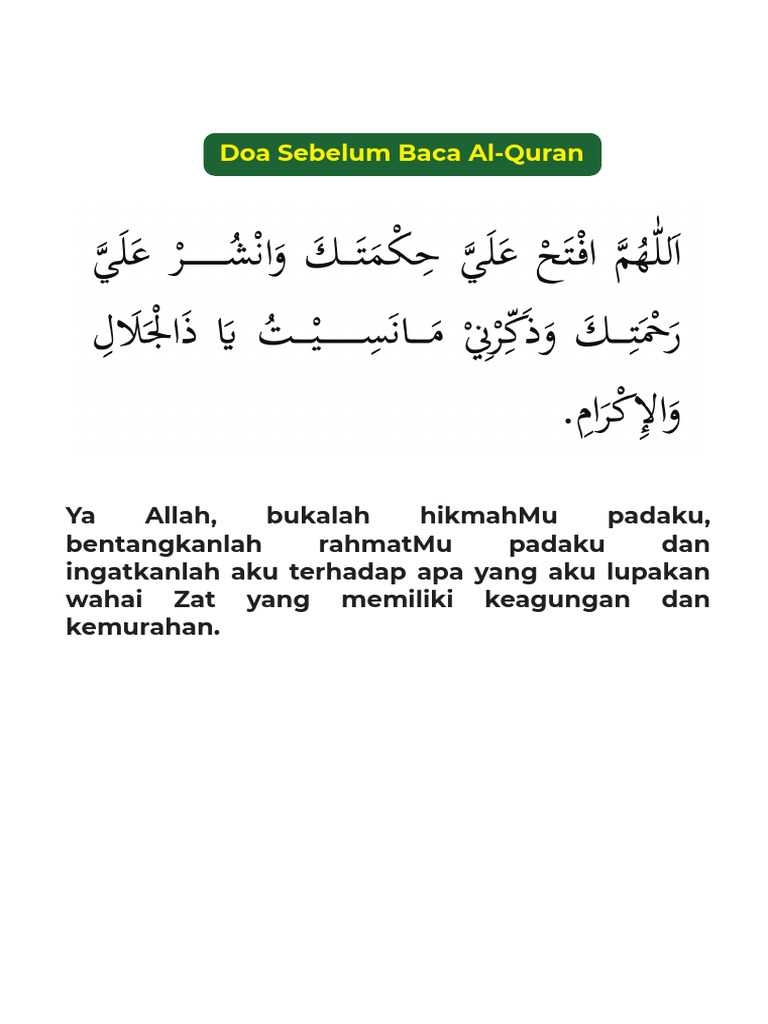 Doa Sebelum Baca Quran | PDF