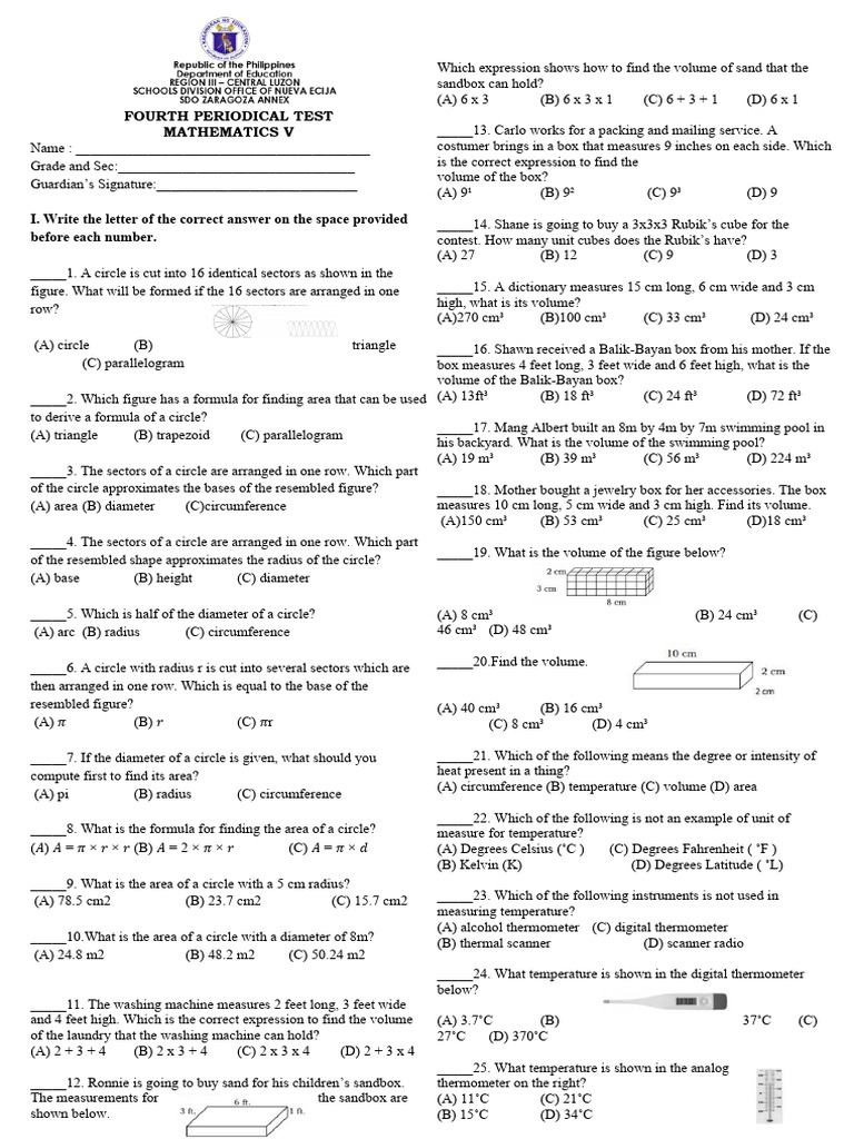 PT - Math 5 - Q4 | PDF | Area | Metrology