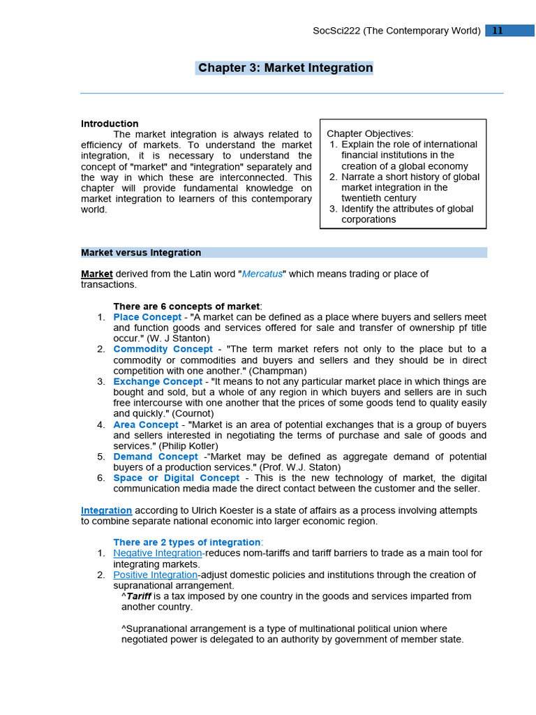 Chapter 3 Market Integration | PDF | Market (Economics) | Sales