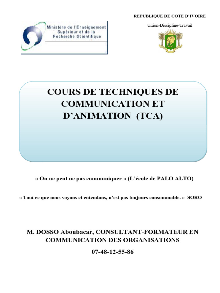 Cours Technique de Communication Et D'animation | PDF | la communication