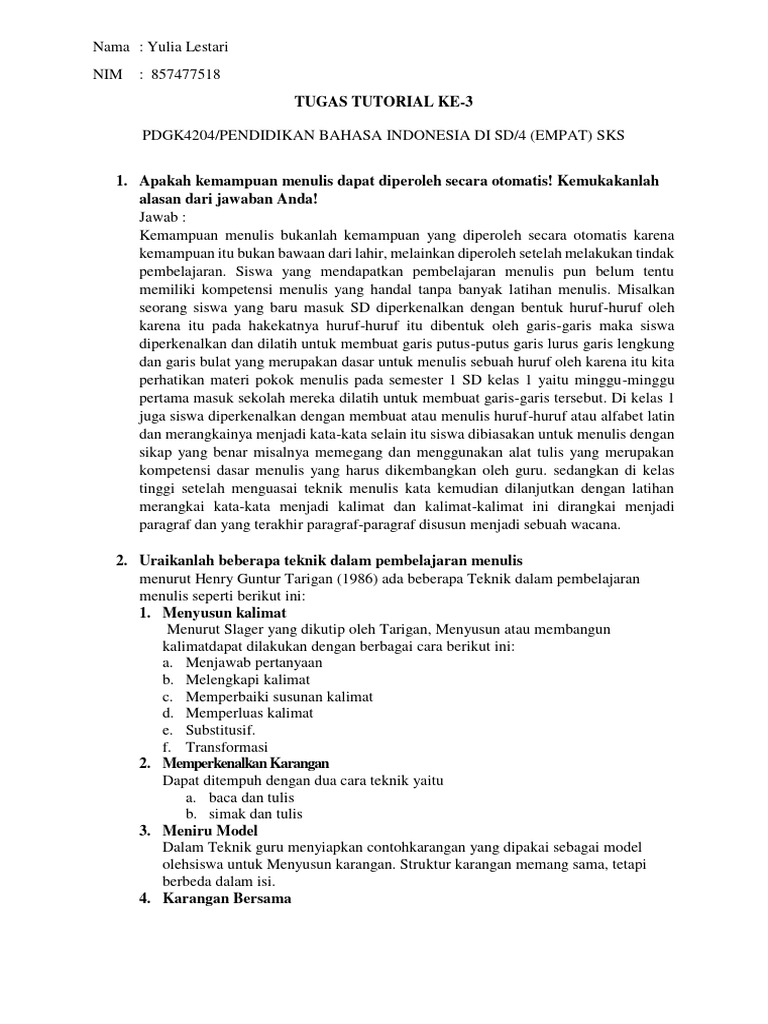 TT3 Pendidikan Bahasa Indonesia Yulia Lestari 857477518 | PDF