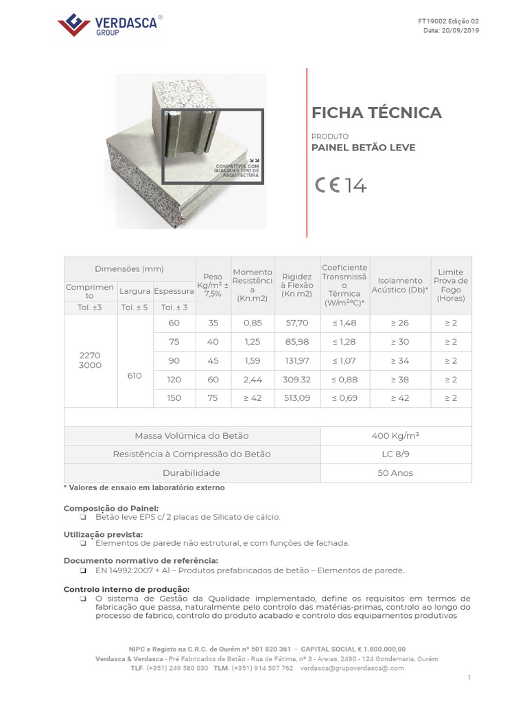 BETÃO LEVE - FICHA TÉCNICA | PDF | Materiais | Ciências Físicas