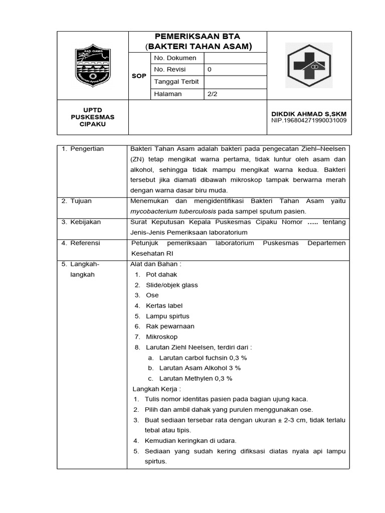 Pemeriksaan BTA pada Sputum Pasien | PDF