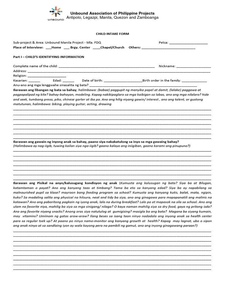 Intake Form Child | PDF