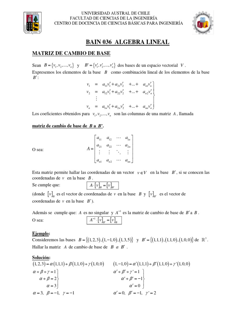 Matriz de Cambio Base Yde Transformaci On | PDF Matriz de Cambio Base Yde Transformaci On | PDF