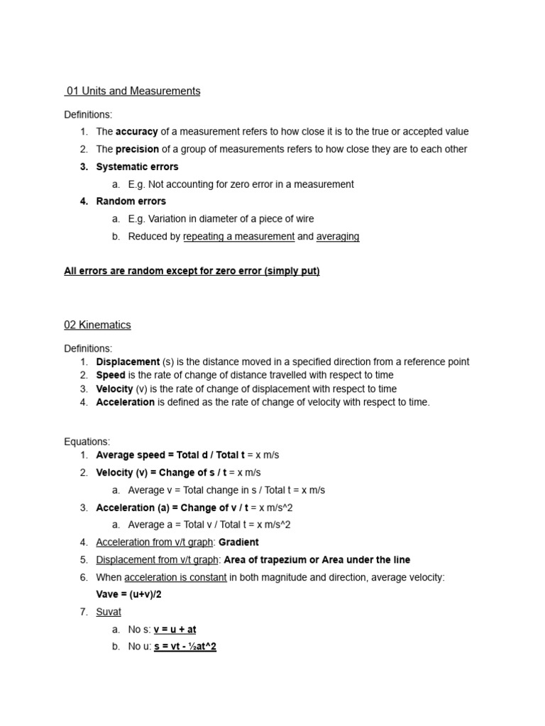 Physics Equations and Definitions Sheet | PDF | Force | Waves