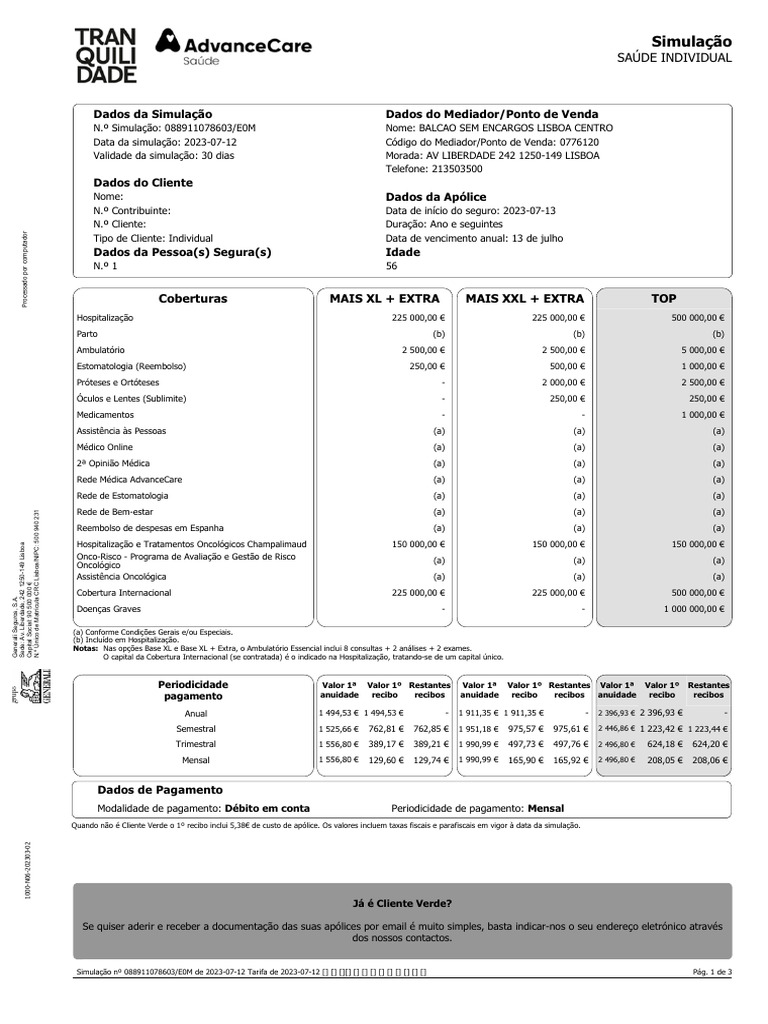 Seguro Saúde Advancecare - Top | PDF