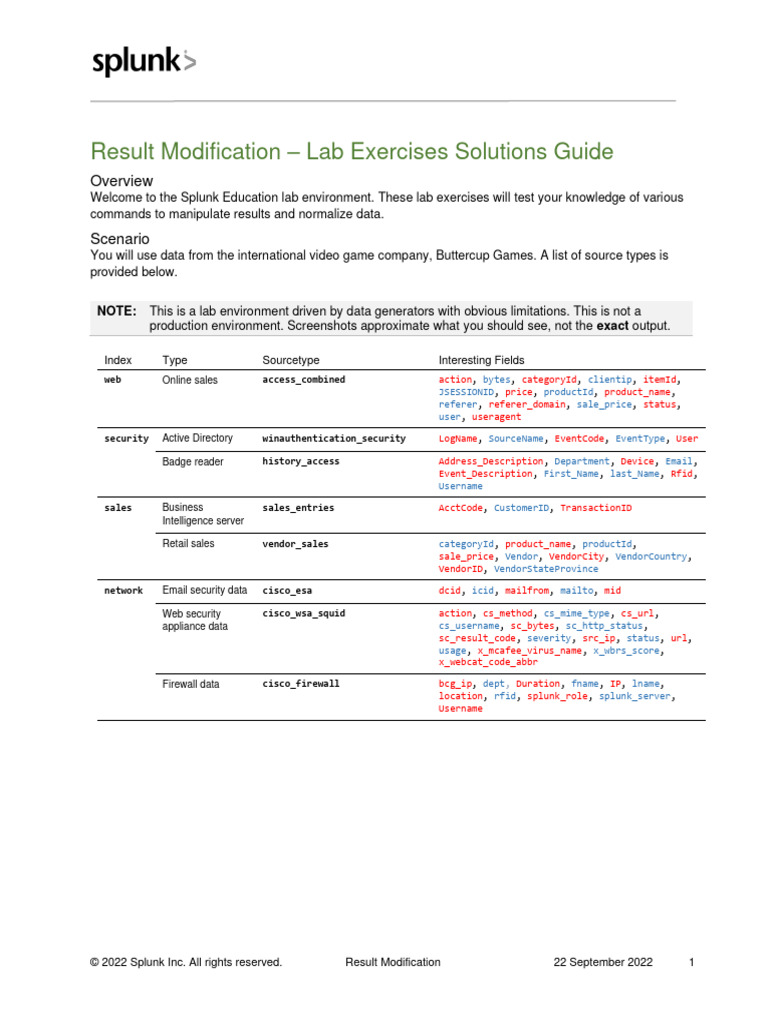 Splunk lab - Result Modification | PDF
