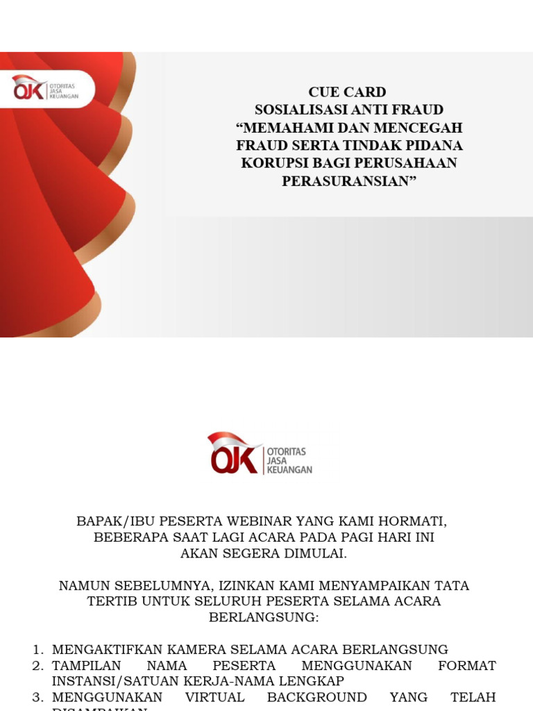 Cue Card Sosialisasi Anti Fraud 1 Nov | PDF