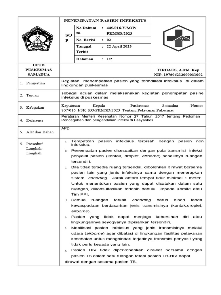 Penepatan Pasien Infeksius | PDF