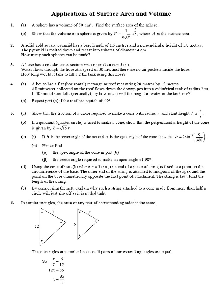 Applications of Surface Area and Volume | PDF | Triangle | Area