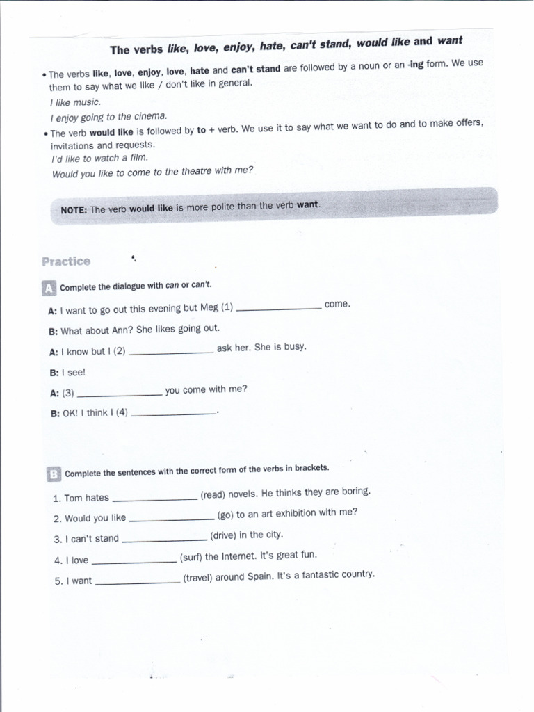 Verbs of Preference From CH HB | PDF