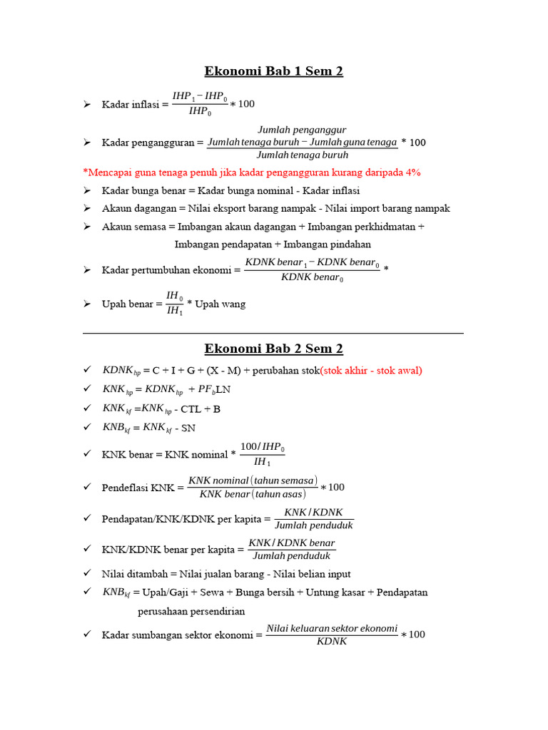 Nota Ekonomi Sem 2 Formula | PDF