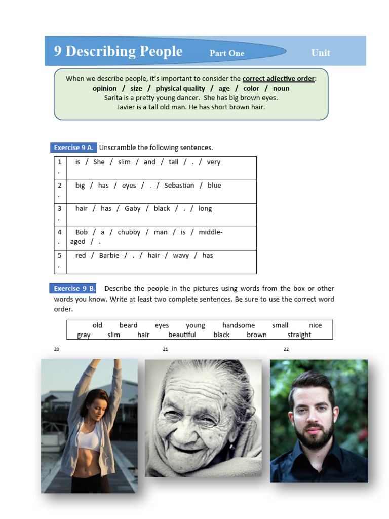 U1 Describing People, Physical Appearance, Prepositions of Place. | PDF