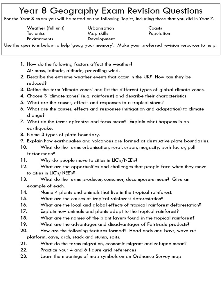 Year 8 Geography Revision | PDF