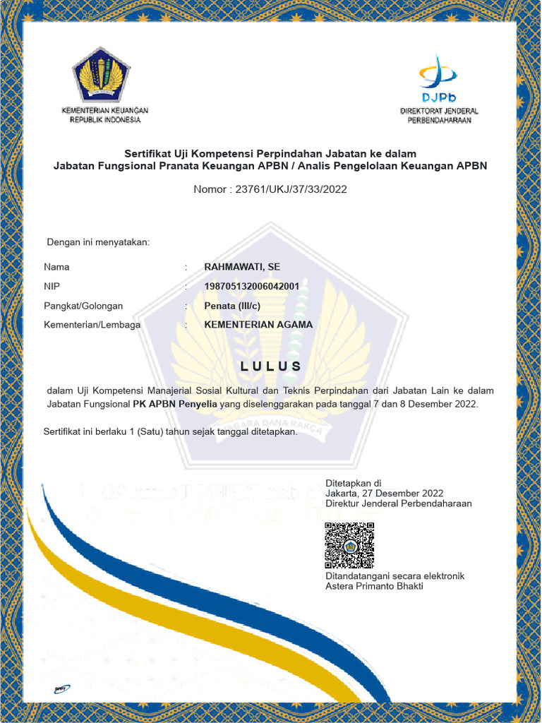 Sertifikat Uji Kompetensi 025 | PDF