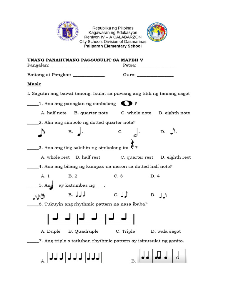 Mapeh 1st Quarter Pt Pdf