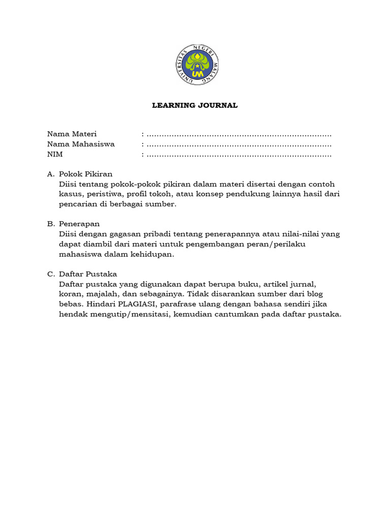 Panduan Membuat Learning Journal | PDF | Karier & Perkembangan | Seni