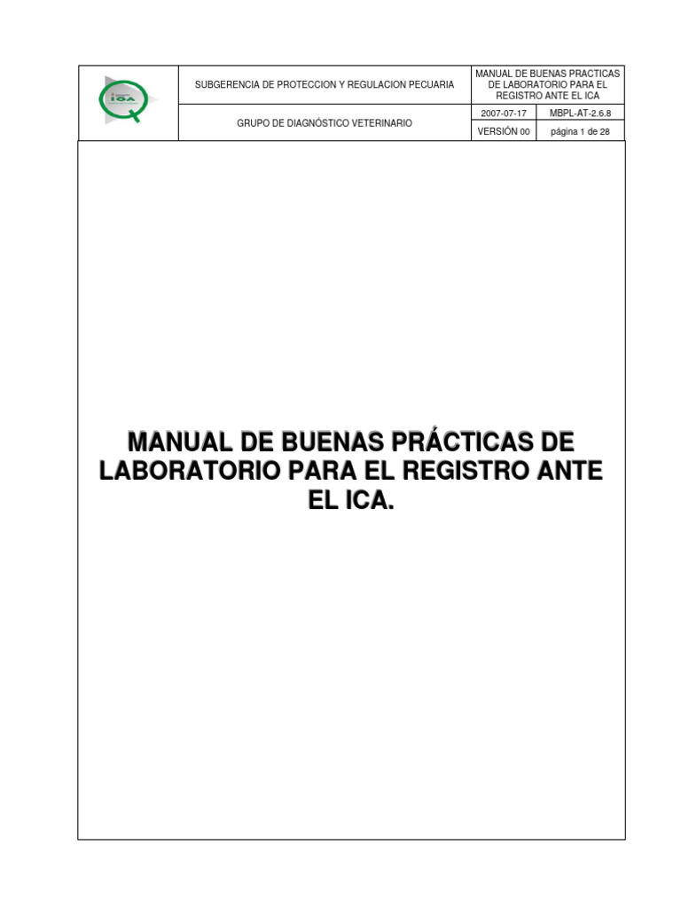 Manual de Buenas Prácticas de Laboratorio para El Registro Ante El Ica ...