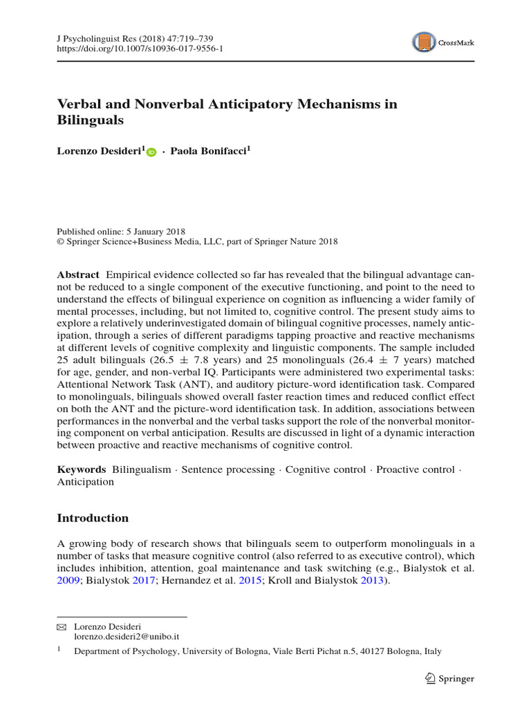 Cognitive Control 9 | PDF | Executive Functions | Multilingualism