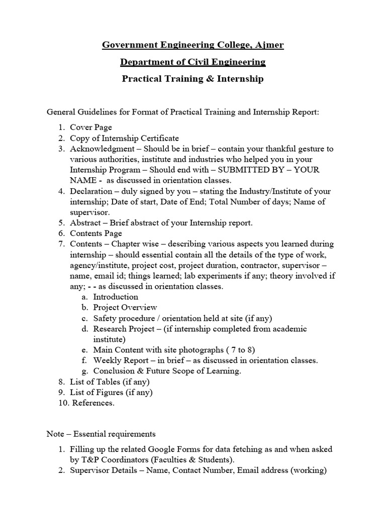Internship Report Format | PDF | Internship | Job Hunting