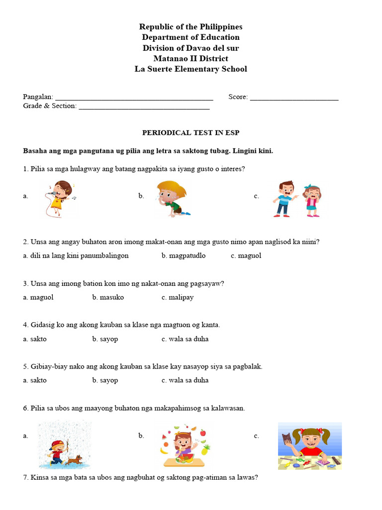 ESP 1st PERIODICAL Test | PDF